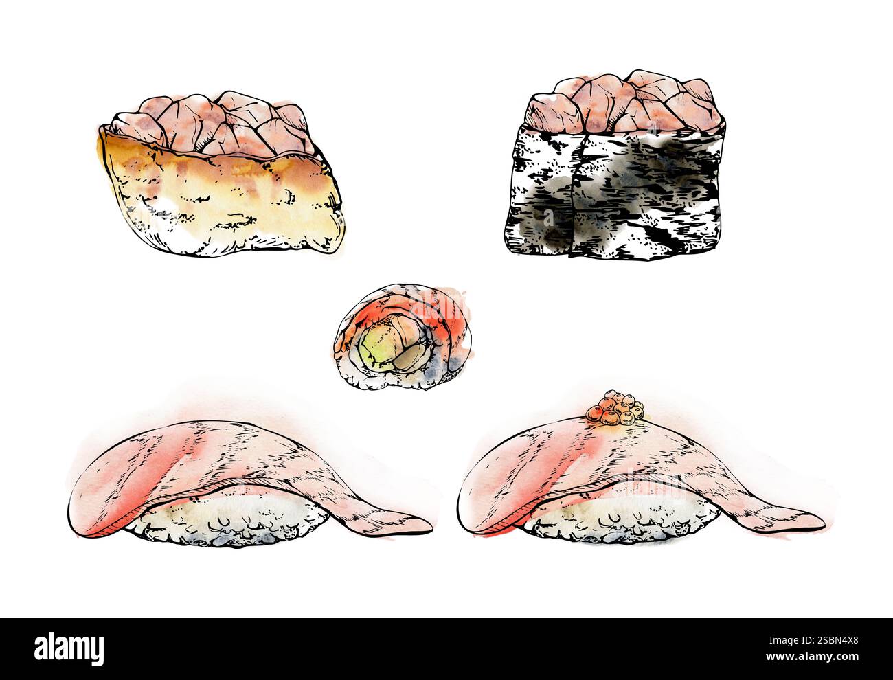 Traditional Japanese food, nigiri inari gunkan sushi with raw fish tuna ...