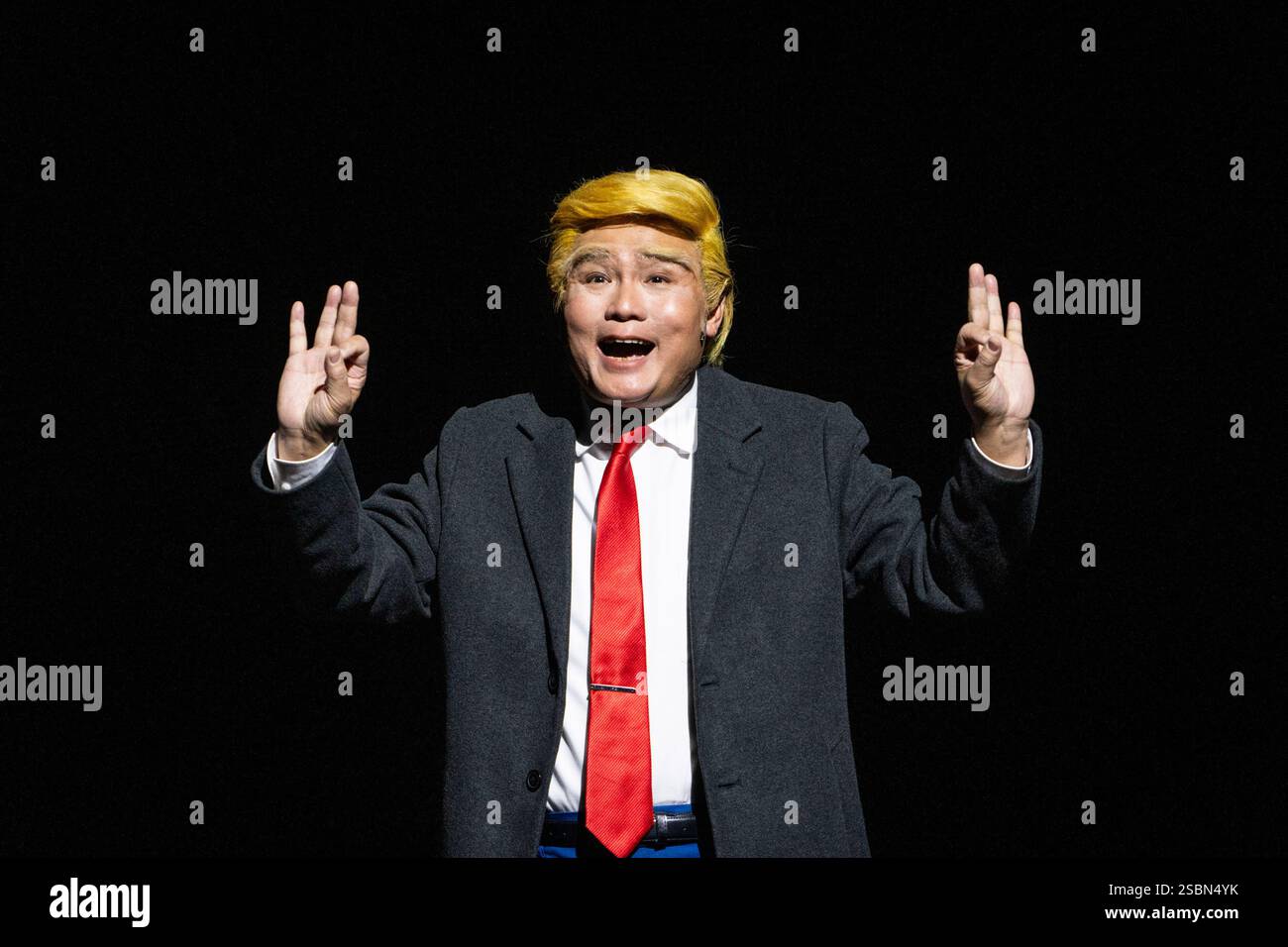 Cantonese opera actor Lung Koon-tin portraying U.S. President Donald ...