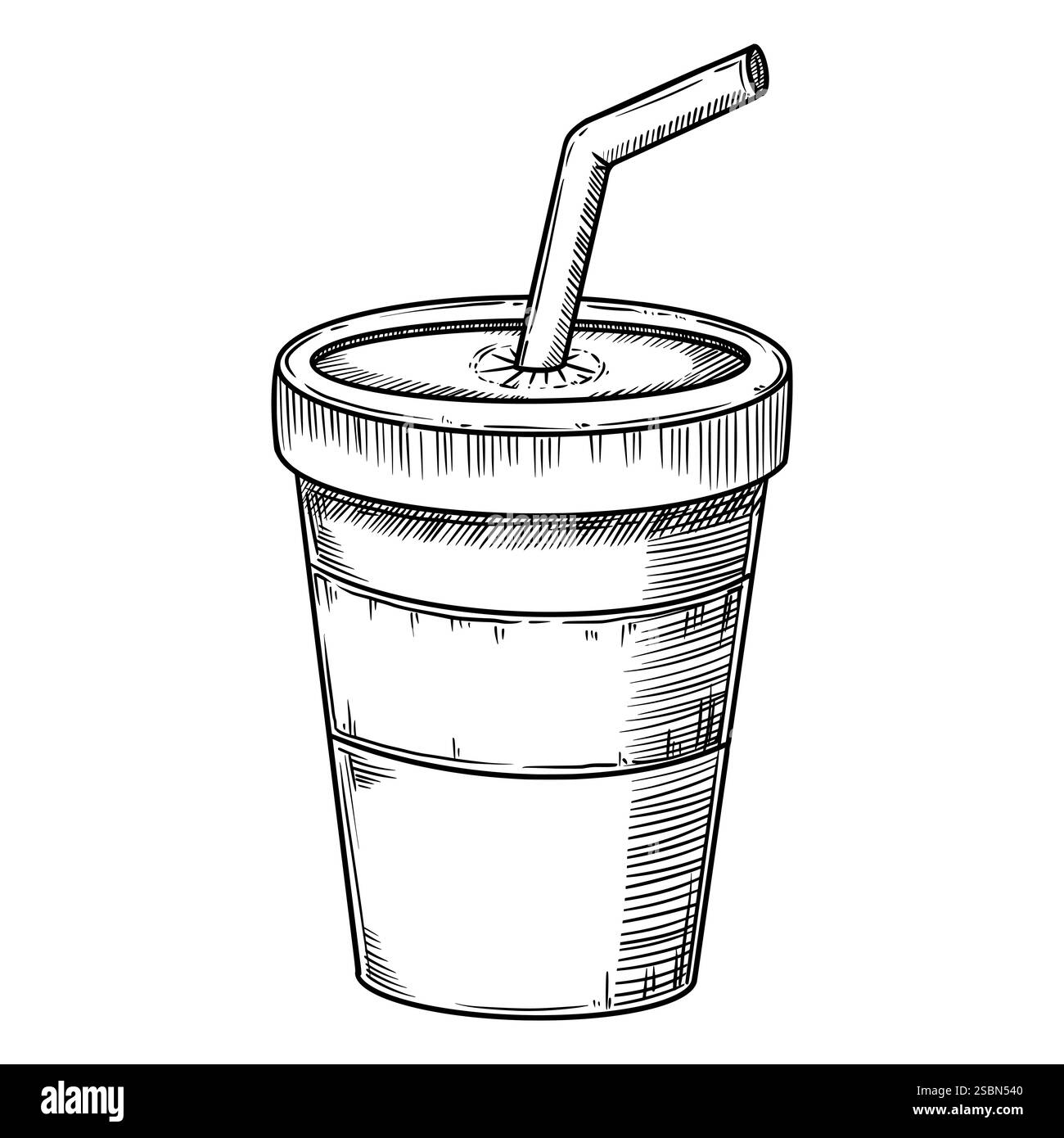 Soda drink in the paper cup with straw. Food illustration in the ...