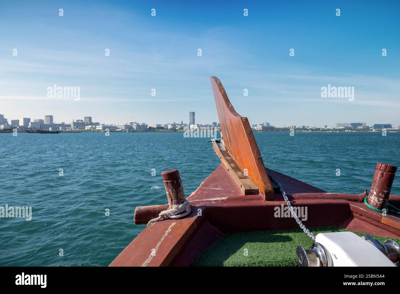 Doha, Qatar - January 03, 2025: Traditional Dhow cruise boat at Doha ...