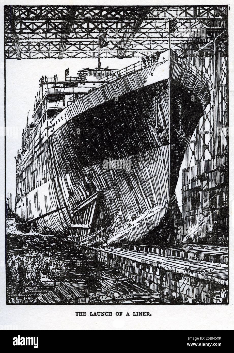 engraving of a new ship under construction Stock Photo - Alamy