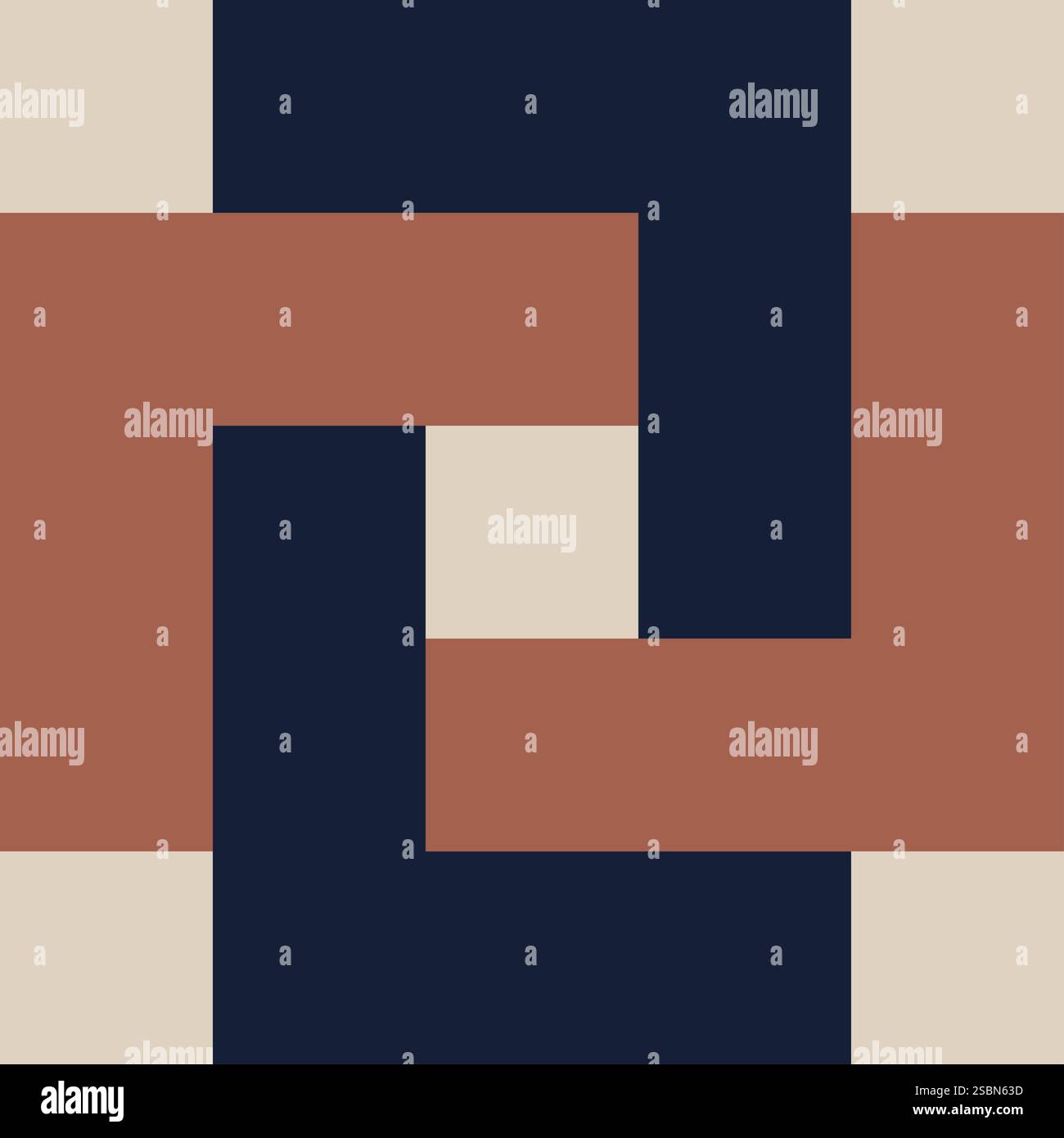 Navy blue and tan interlocking rectangles on a beige background Stock ...