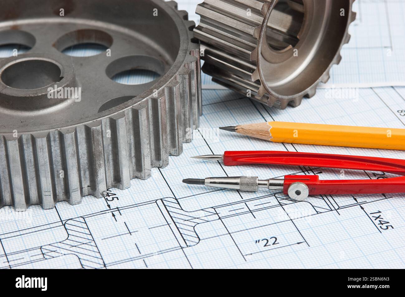 tools and mechanisms detail on the background of technical drawings ...
