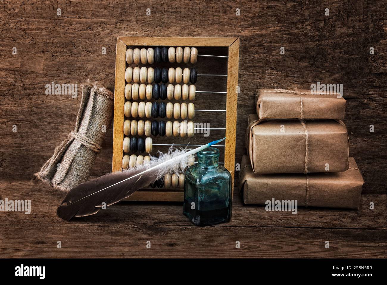 Still Life in a warehouse with abacus in old-style Stock Photo - Alamy