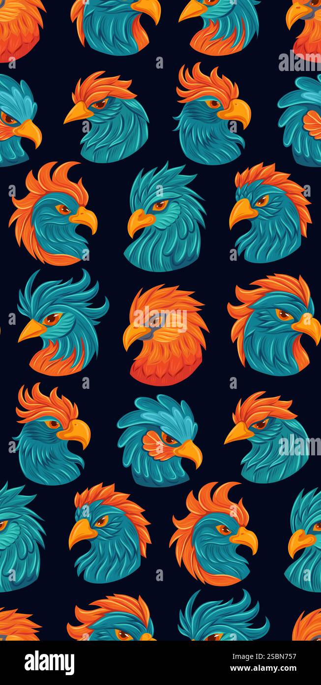 Vector seamless pattern with blue bird on dark background. Texture with ...