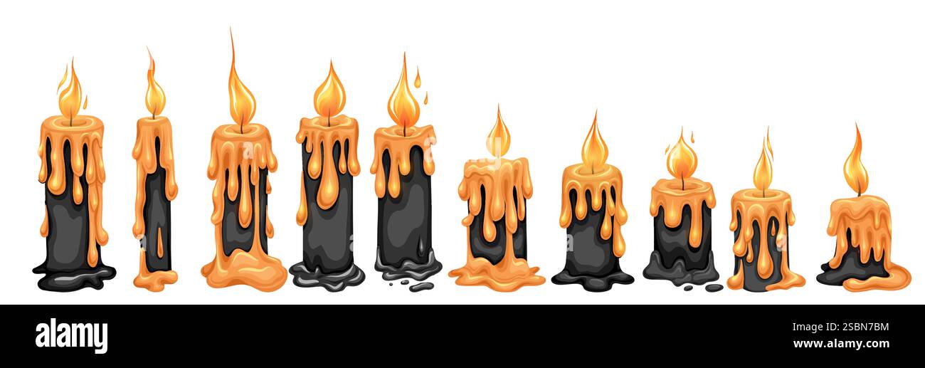 Mystical vector set of black melted candles isolated from background ...