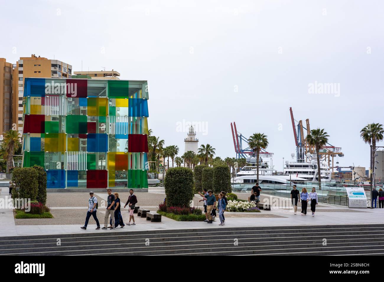The Pompidou museum at the Muelle Uno promenade in the city of Malaga ...