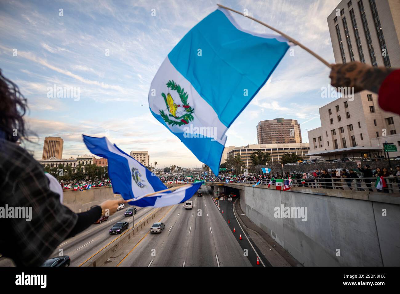 Demonstrators wave flags during a rally in support of immigrants ...