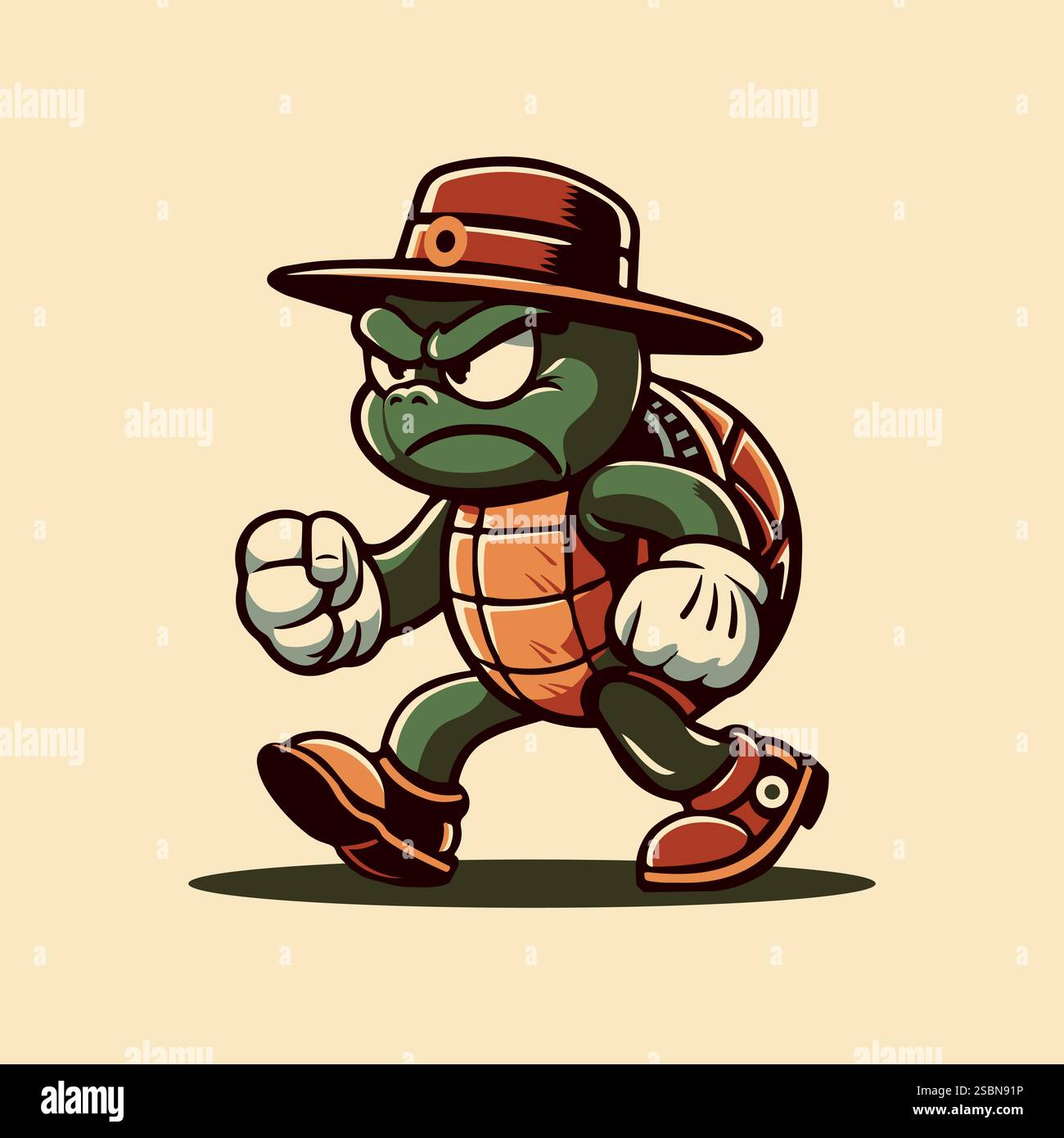 Vintage cartoon angry turtle, retro mascot design, vector illustration ...