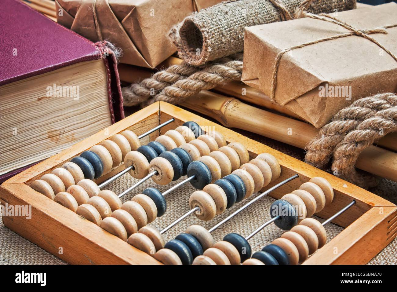 Still Life in a warehouse with abacus in old-style Stock Photo - Alamy