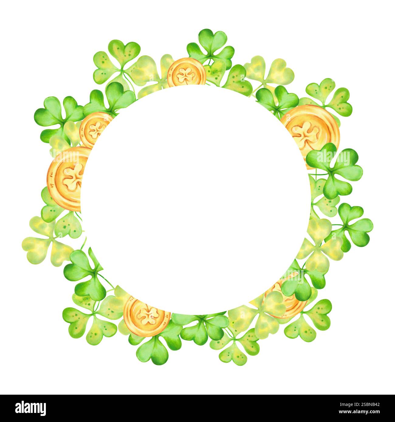 Shamrock and four leaf clover with gold coins for St. Patrick's Day ...