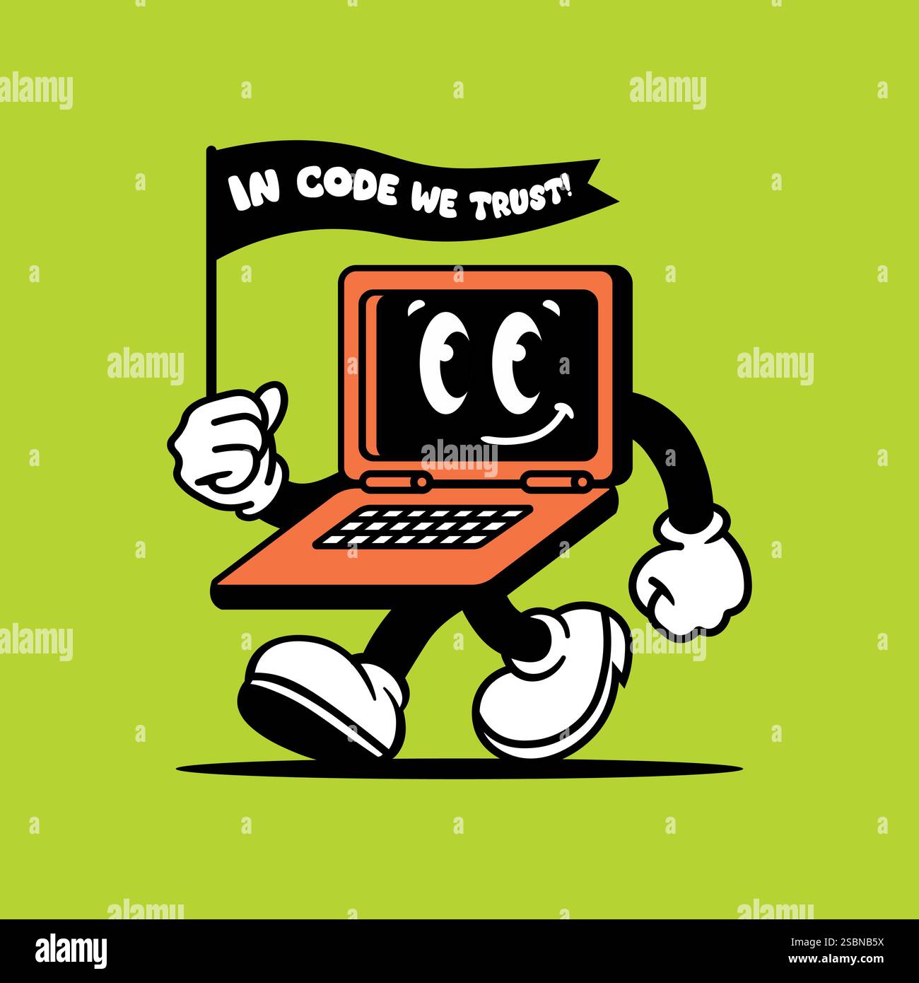 happy laptop computer, Vintage cartoon mascot, with legs and arms ...