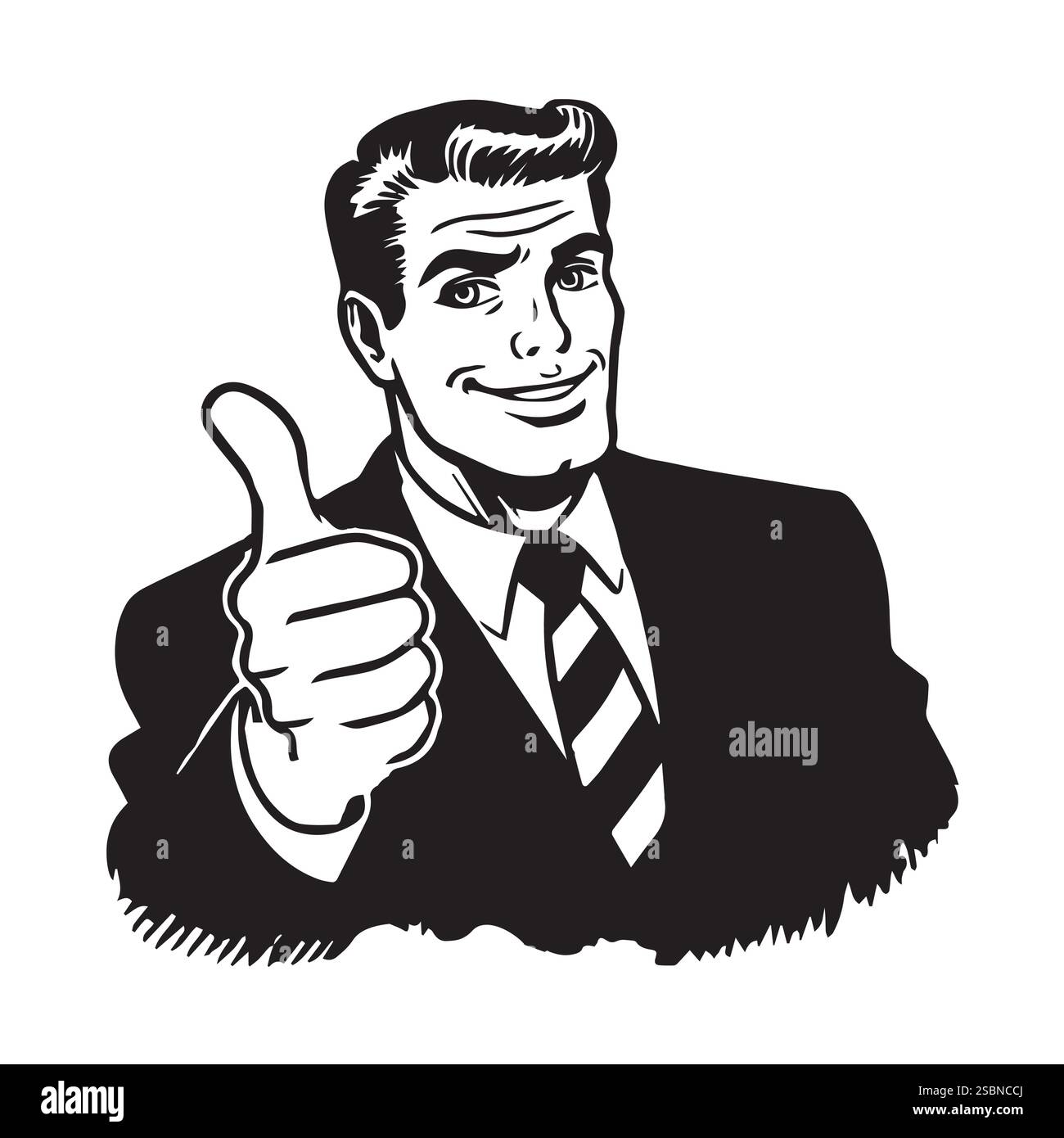 1950s ads cartoon mascot of a man in a suit showing thumb up gesture ...
