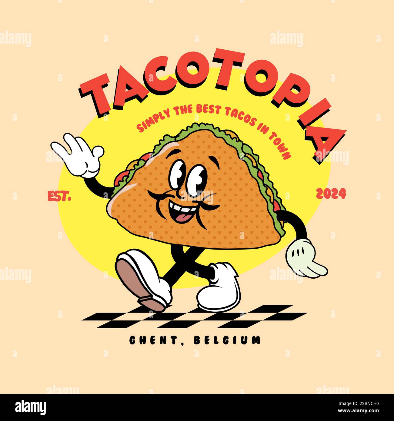 Vintage cartoon taco mascot, fast food logo design, vector Stock Vector ...