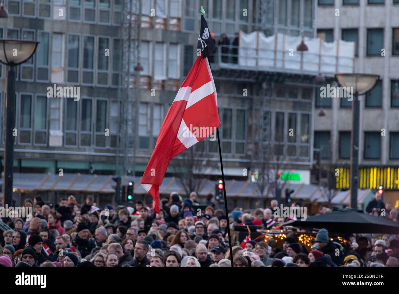 Copenhagen, Denmark. 03rd Feb, 2025. A Jolly Roger and the flag of ...