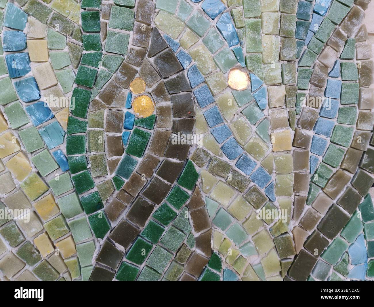 Detailed photograph of a mosaic pattern with vibrant earthy tones and ...
