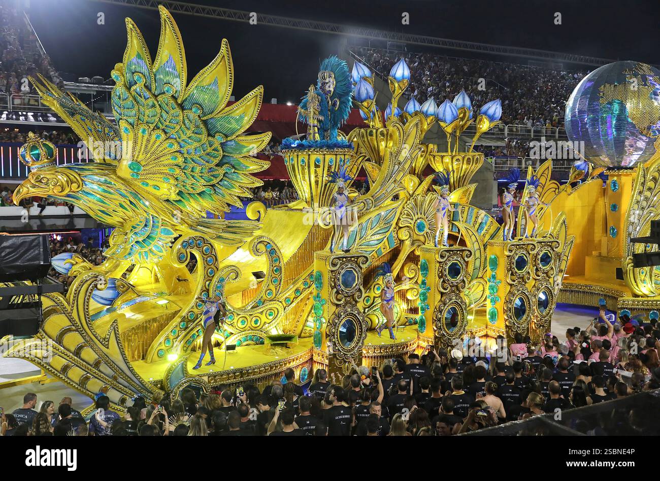Brazil, Rio de Janeiro, a samba school float decorated with a giant ...