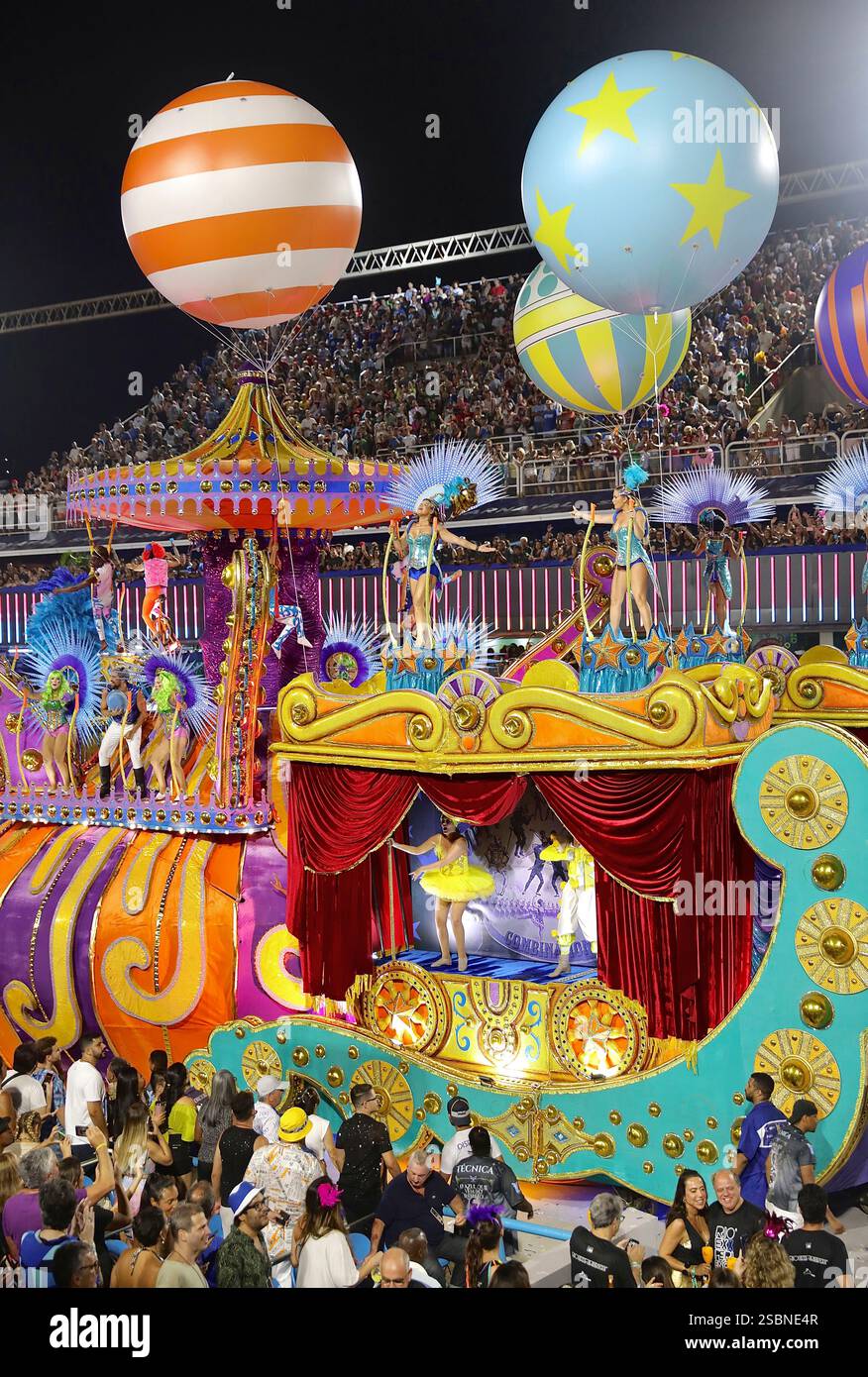 Brazil, Rio de Janeiro, colourful float of a samba school and dancers ...