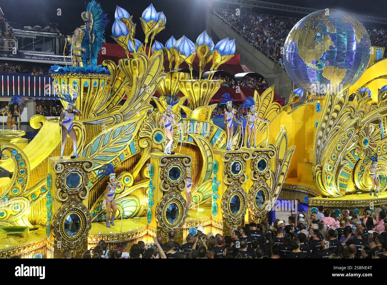 Brazil, Rio de Janeiro, a samba school float decorated with a giant ...