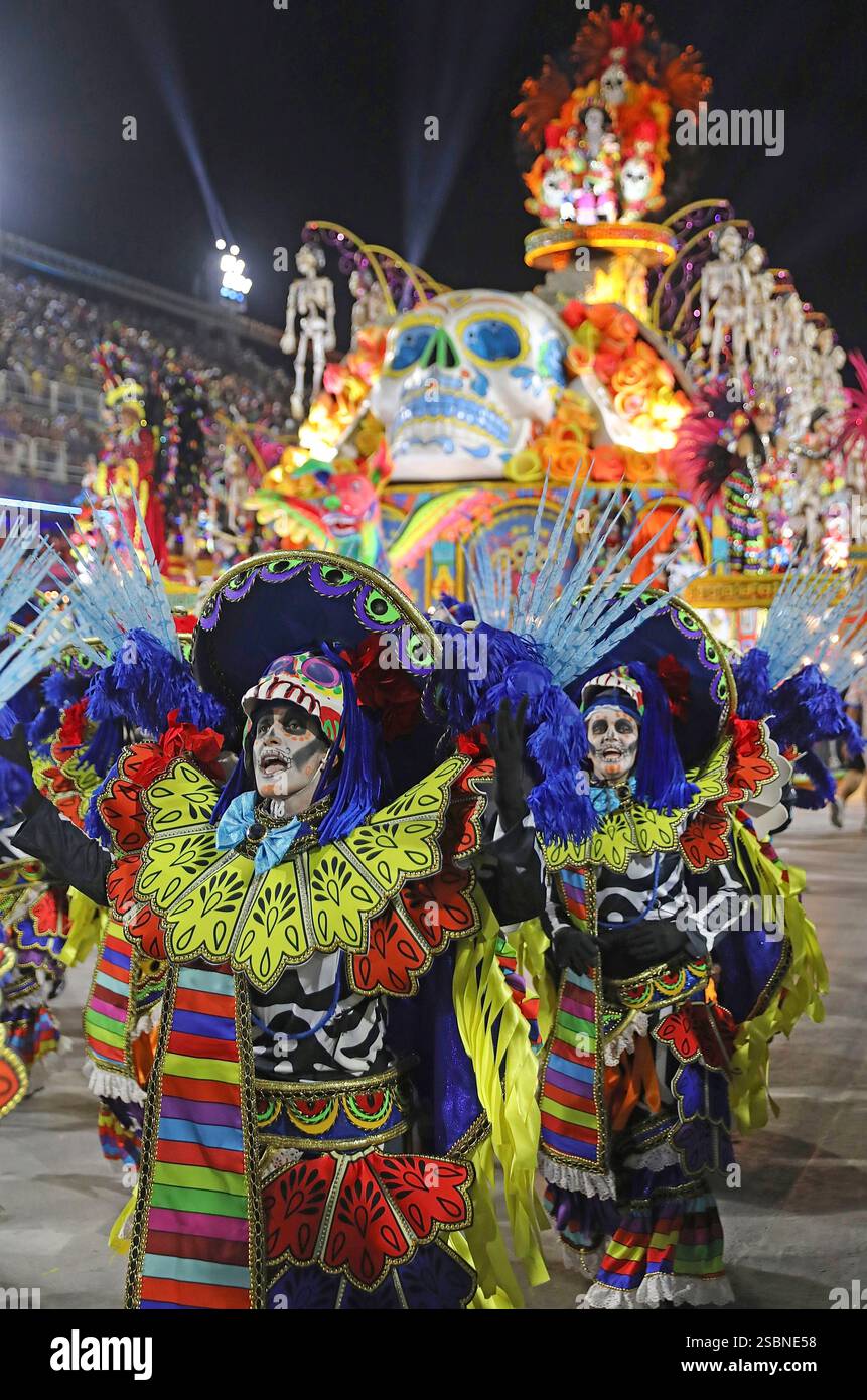 Brazil, Rio de Janeiro, dancers from a samba school in multicolored ...