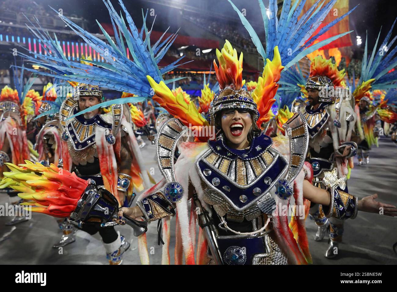 Brazil, Rio de Janeiro, dancers from a samba school in exuberant knight ...