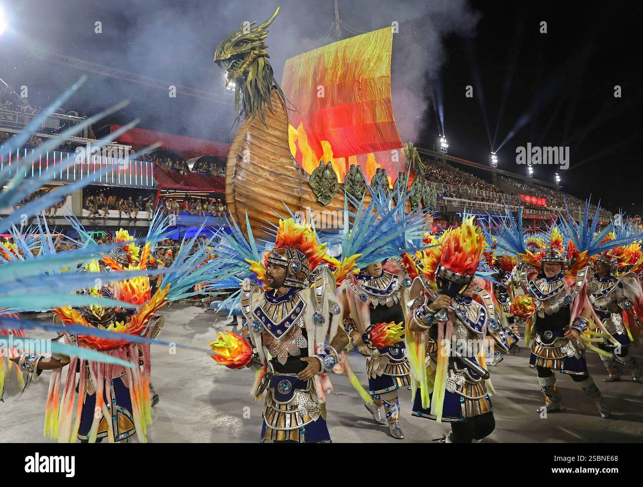 Brazil, Rio de Janeiro, dancers from a samba school in exuberant knight ...