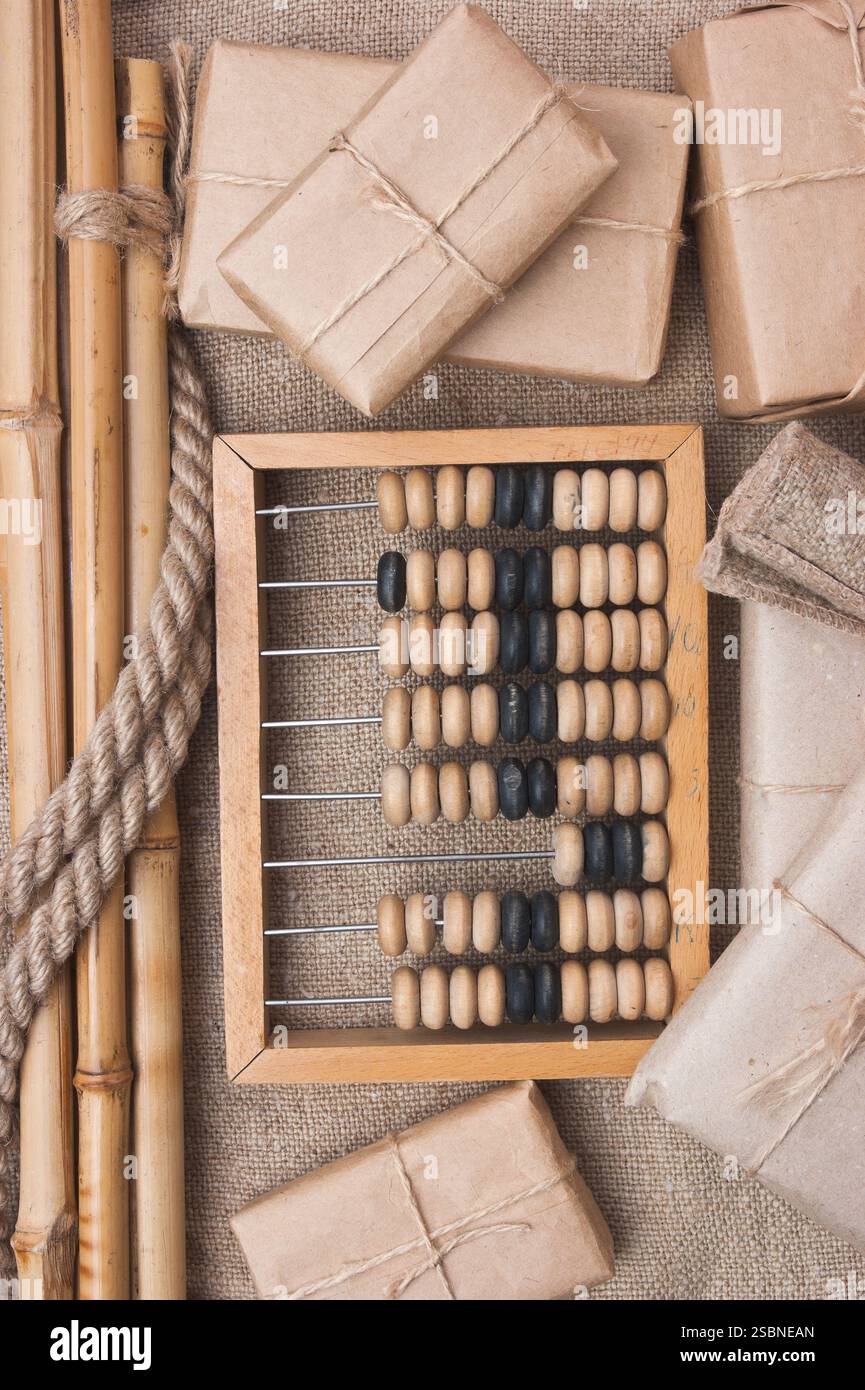 Still Life in a warehouse with abacus in old-style Stock Photo - Alamy