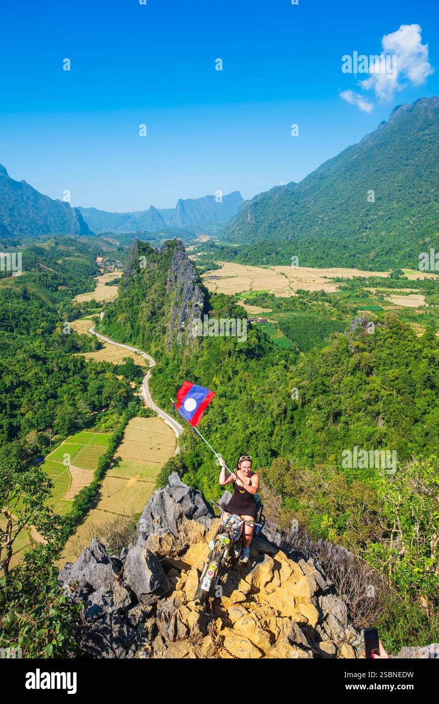 Laos, Vientiane province, Vang Vieng, panoramic view from Nam Xay ...