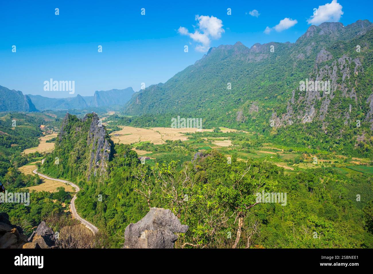 Laos, Vientiane province, Vang Vieng, panoramic view from Nam Xay ...