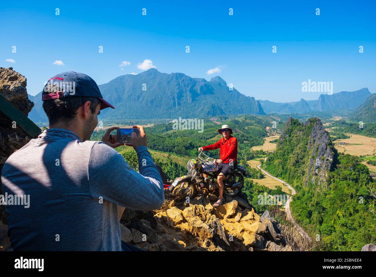 Laos, Vientiane province, Vang Vieng, panoramic view from Nam Xay ...