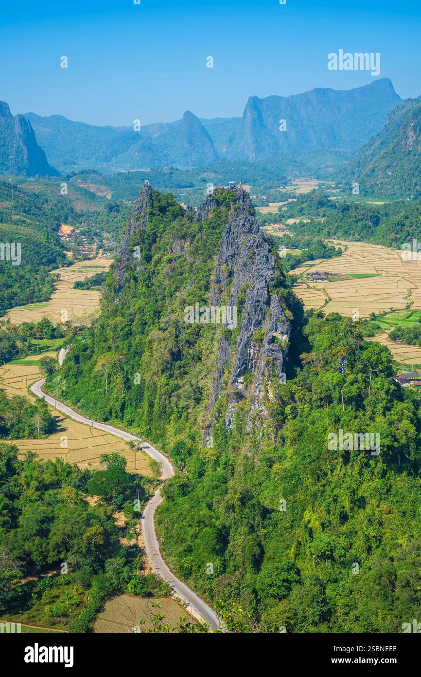 Laos, Vientiane province, Vang Vieng, panoramic view from Nam Xay ...