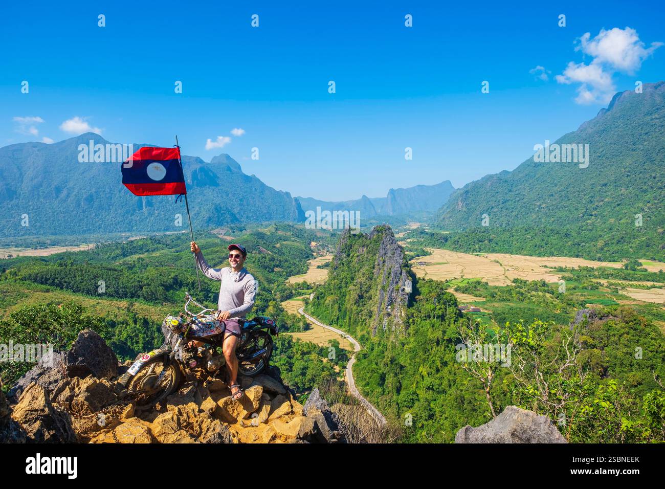 Laos, Vientiane province, Vang Vieng, panoramic view from Nam Xay ...