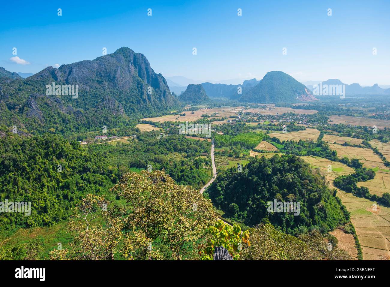 Laos, Vientiane province, Vang Vieng, panoramic view from Nam Xay ...