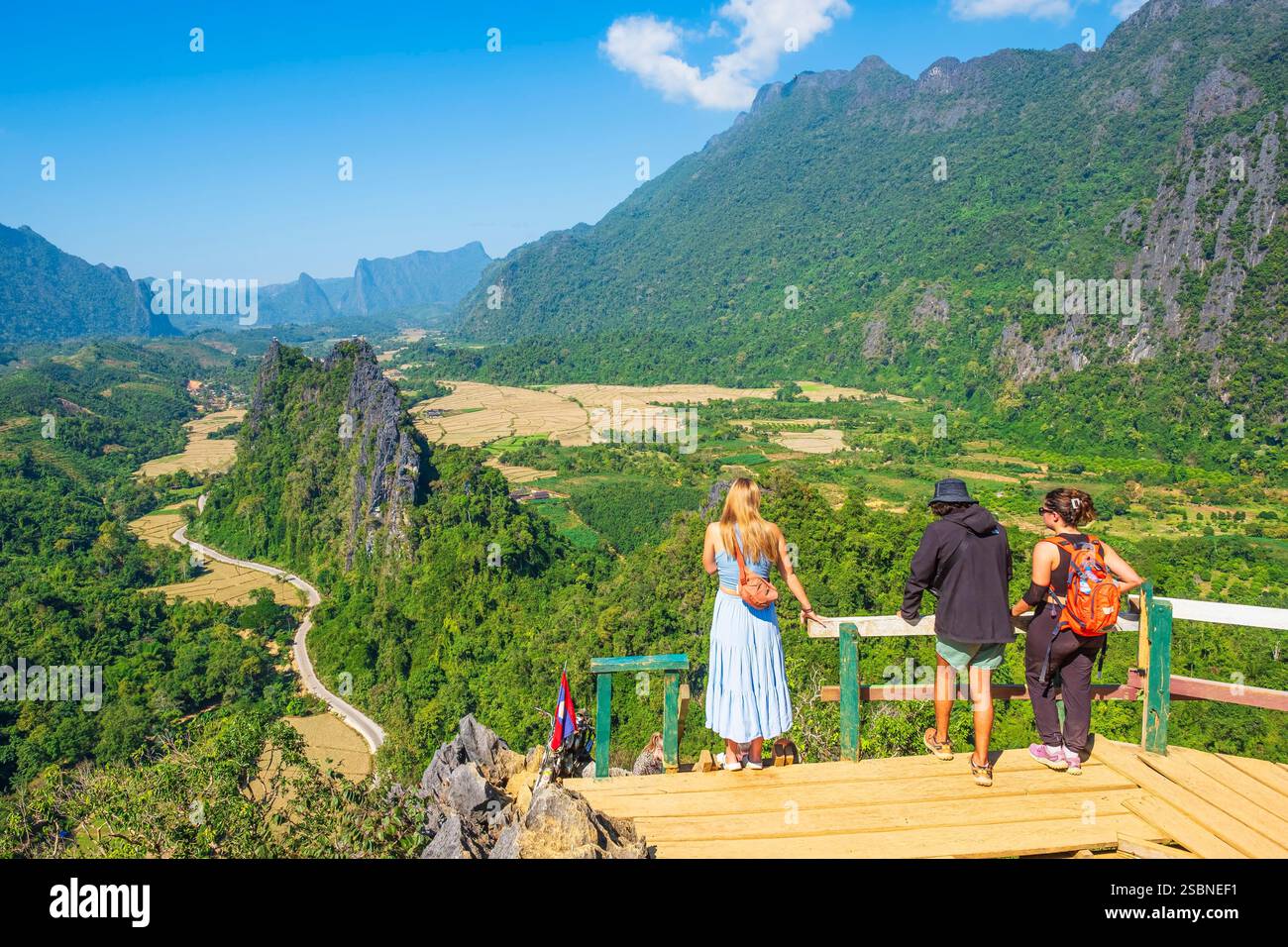 Laos, Vientiane province, Vang Vieng, panoramic view from Nam Xay ...
