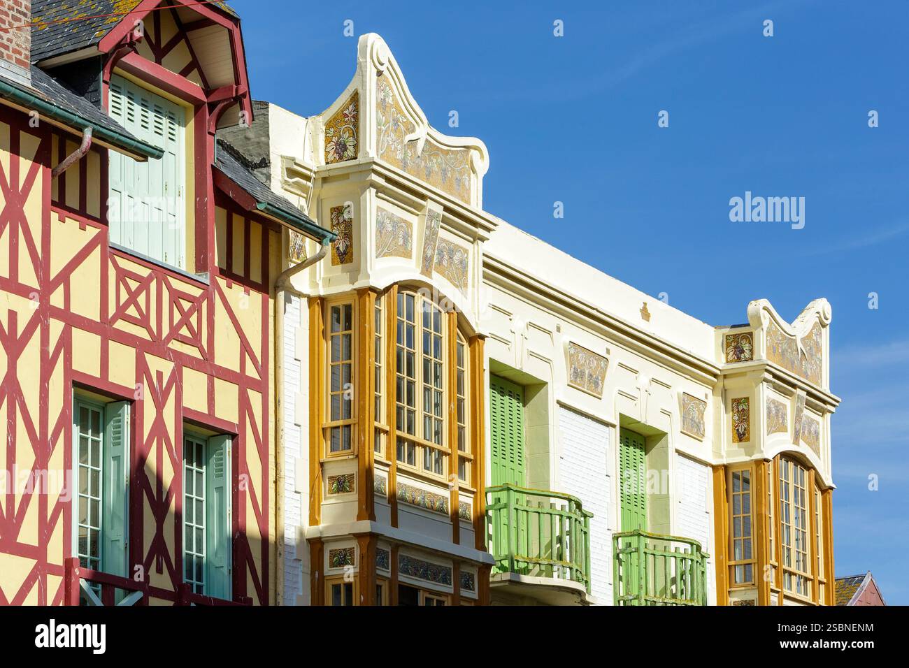 France, Somme, Baie de Somme (bay of Somme), Mers les Bains, facades of ...