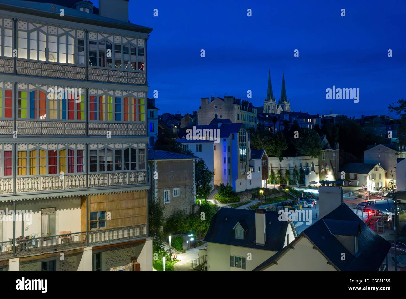France, Pyrennees Atlantique, Pau, Bow Window, coloured glass work ...
