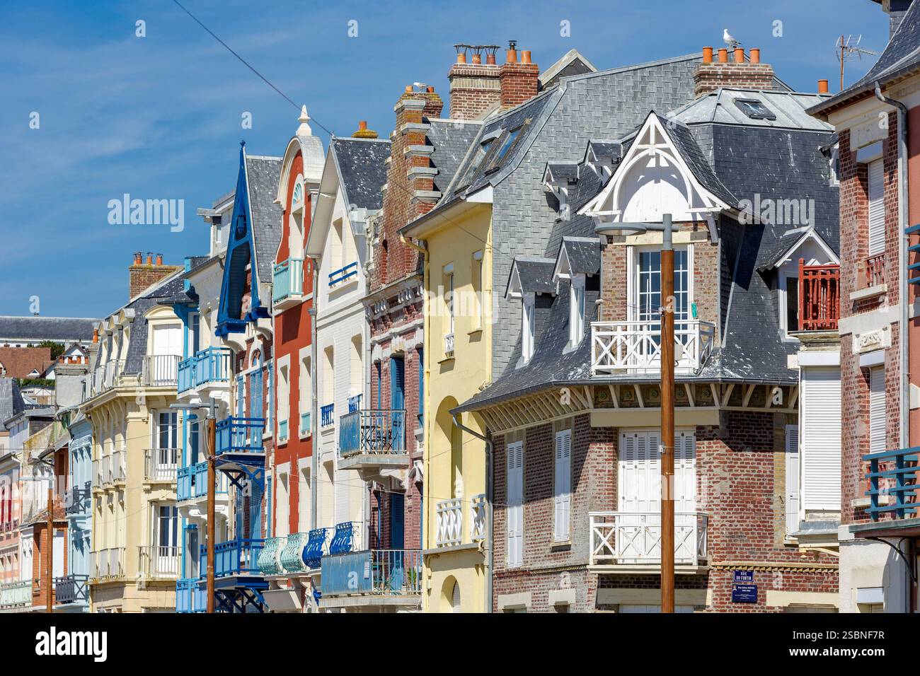 France, Somme, Baie de Somme (bay of Somme), Mers les Bains, facades of houses built in ...