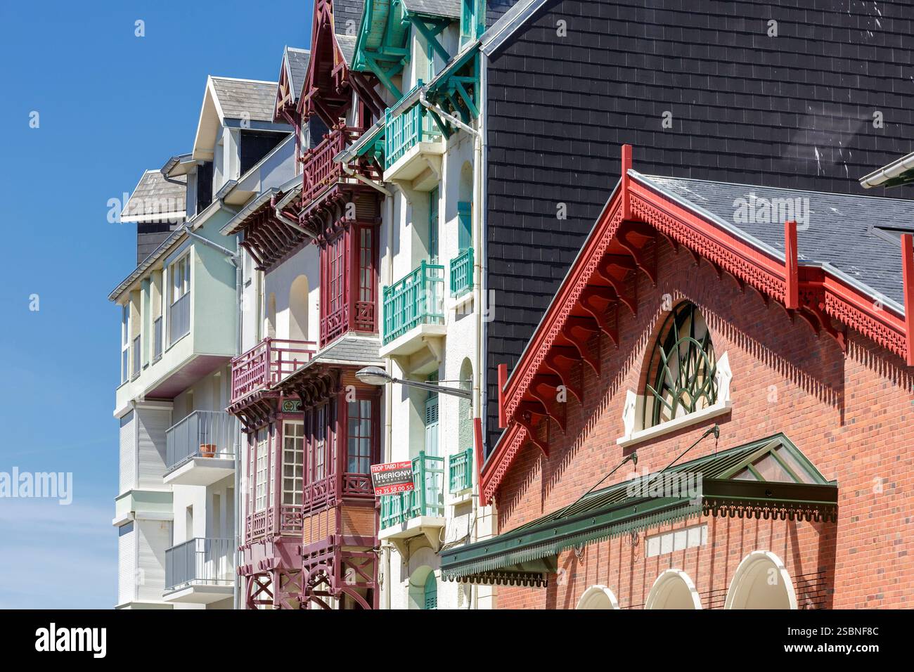 France, Somme, Baie de Somme (bay of Somme), Mers les Bains, facades of apartment buildings and ...