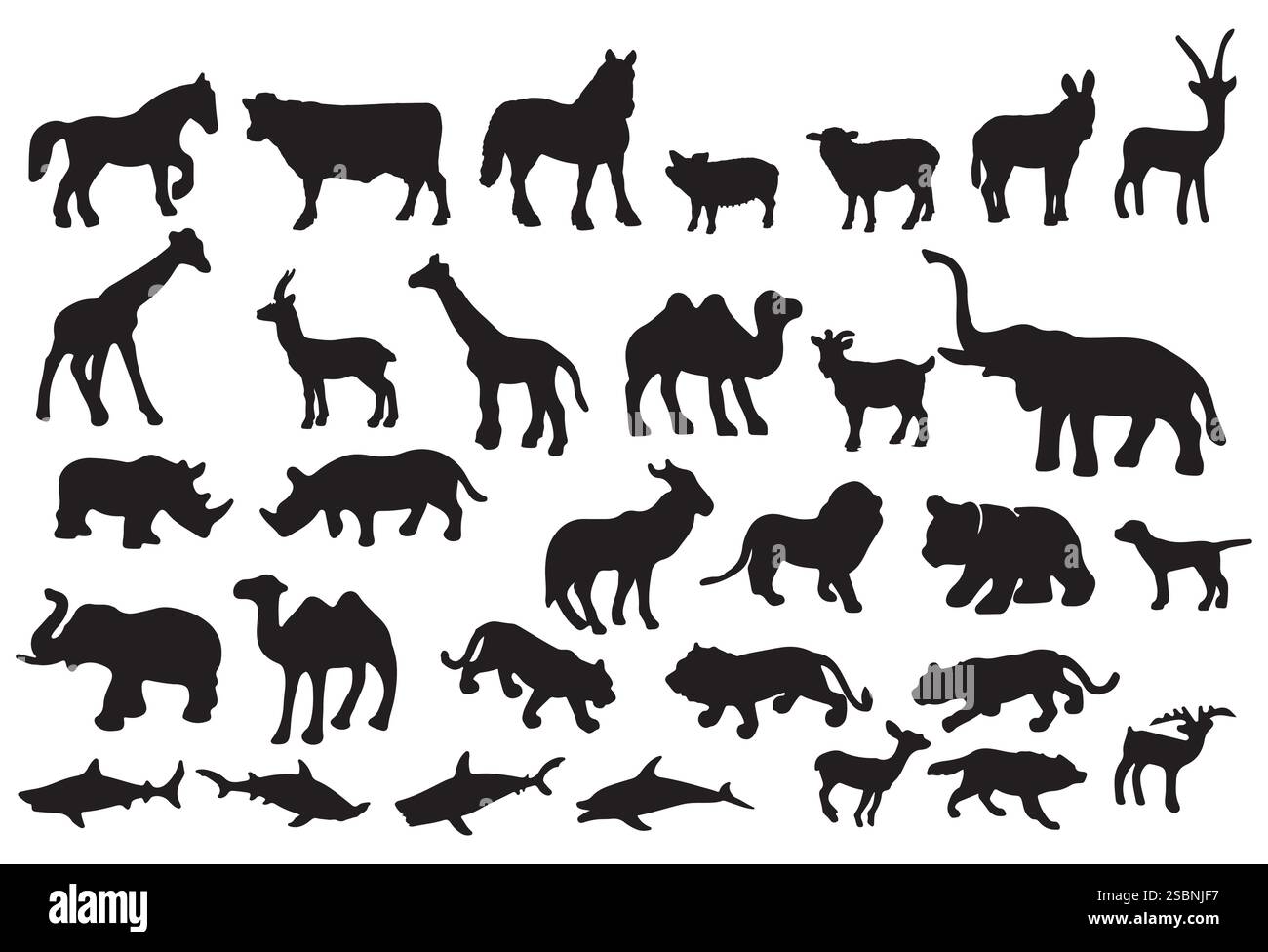 set of animal silhouettes, isolated on white. vector illustration Stock ...