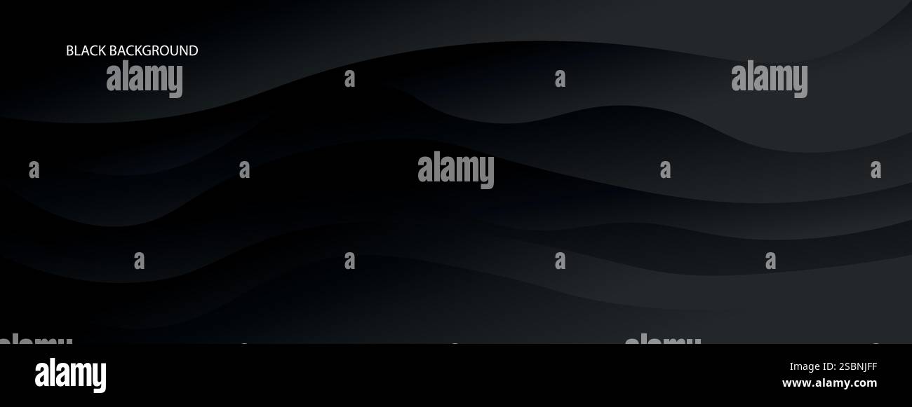 abstract dark background, overlapping black gradient waves, cutout style concept for banner ...