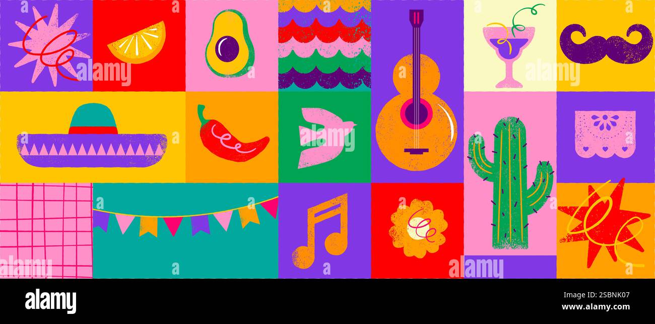 Cinco De Mayo Colorful, bold design in vibrant colors. Hand drawn ...