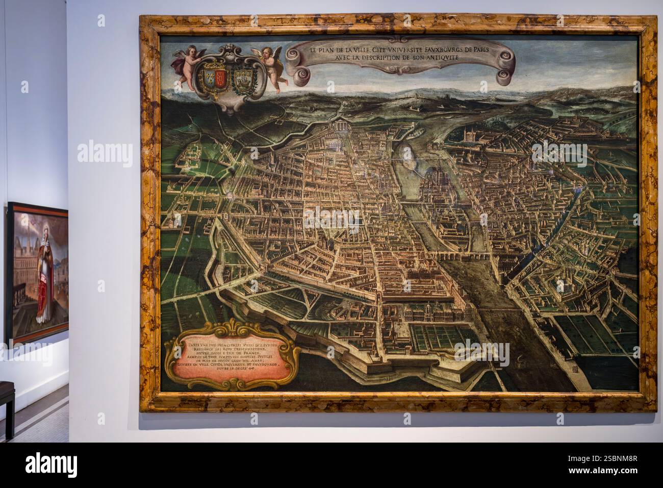 France, Paris, Marais district, Carnavalet Museum, map of Paris between ...
