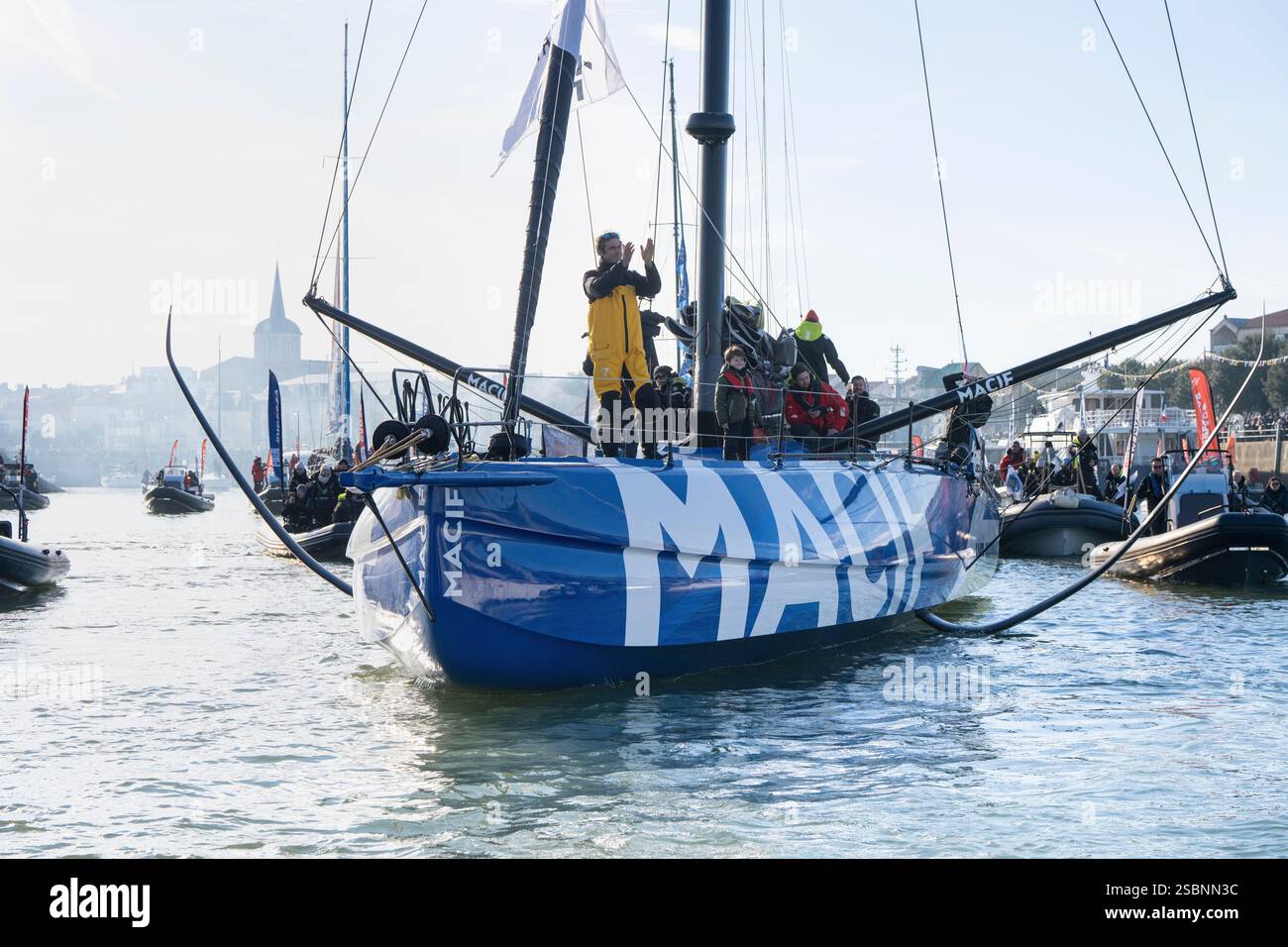 France, Vendee, Les Sables d'Olonne, arrival of Charlie Dalin, winner ...