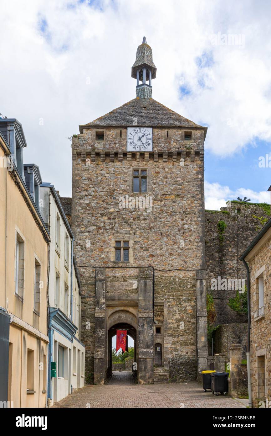 Bell tower with gate of the medieval castle at Bricquebec, Cotentin ...