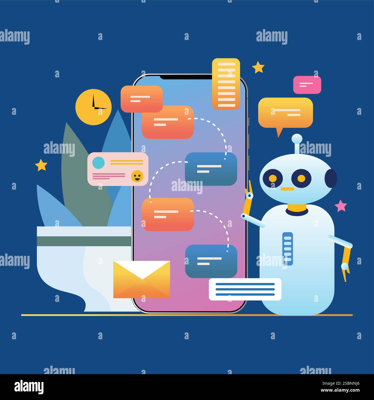 Cartoon Vector Illustration of Artificial Intelligence Chatbot ...