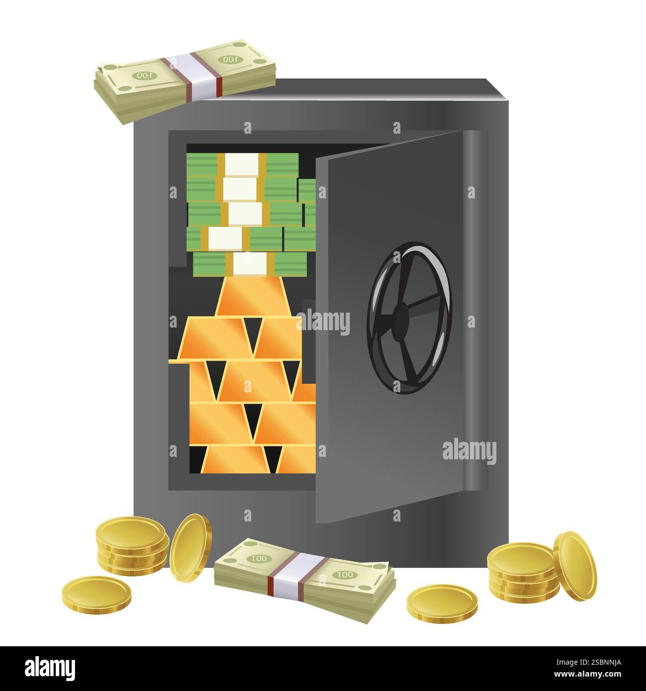 Metal Bank Safe Full of Money - Lockable Strongbox Vector Illustration ...