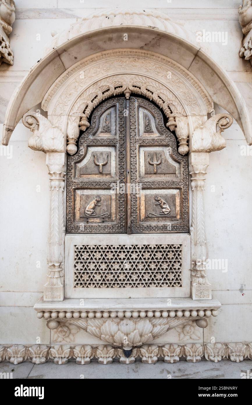 India, Rajasthan, Bikaner region, Deshnoke, Karni Mata temple also known as Rat Temple, silver ...