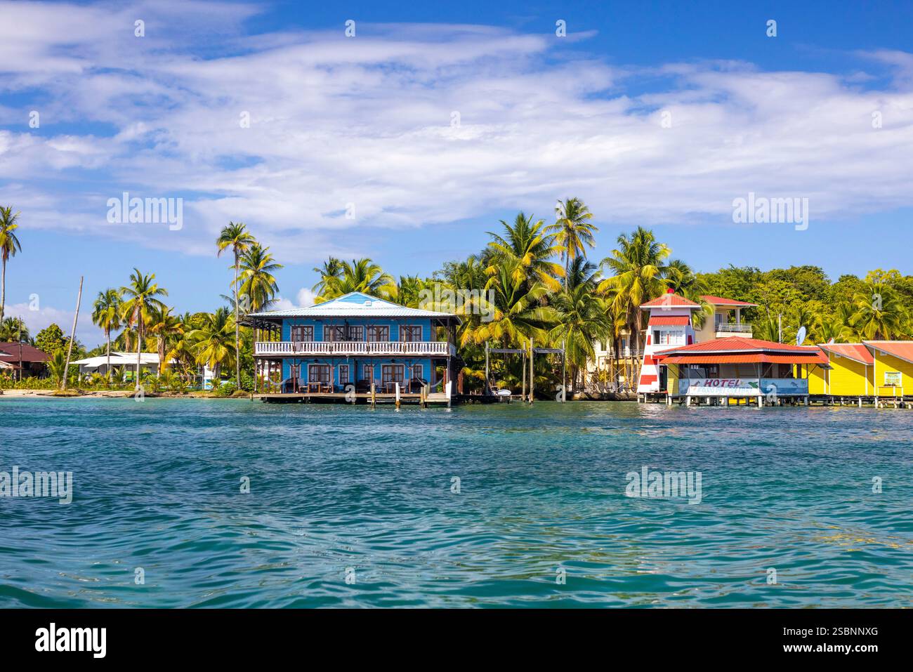 Panama, Bocas del Toro, Isla Carenero, Carenero Island, hotel on stilts ...