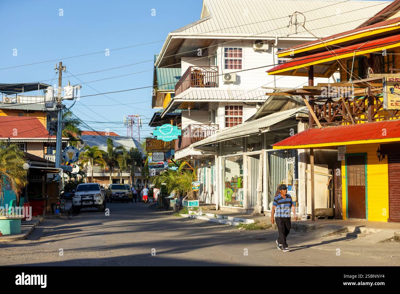 Panama, Bocas del Toro, Isla Colón, the main island, street in the city ...