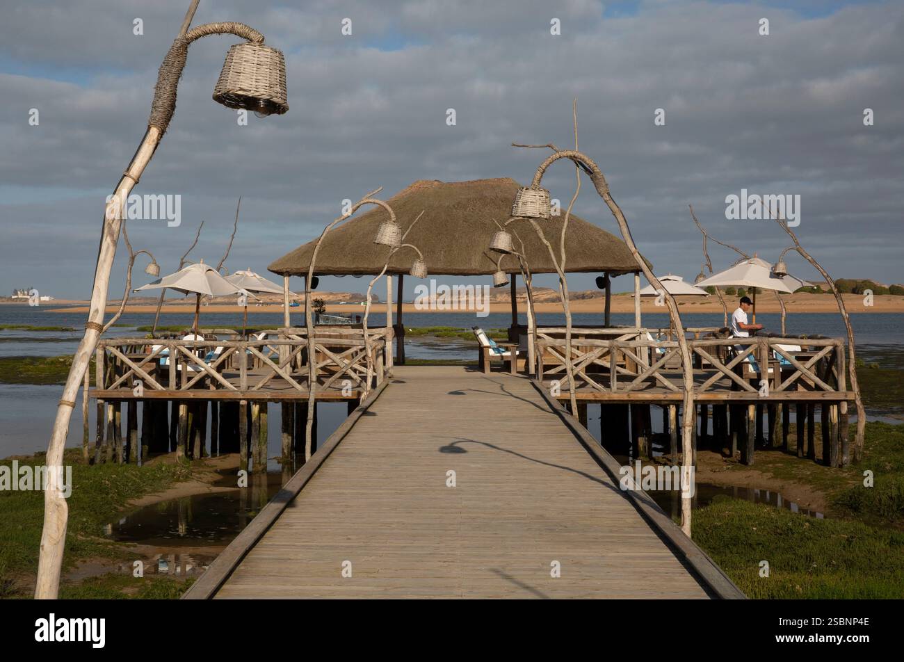 Morocco, Sidi Bennour province, Oualidia, the O bar on the water, at ...